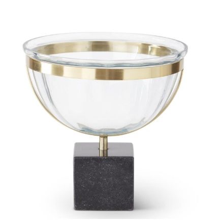 Clear Glass Compote in Gold Frame on Square Pedestal – Choices & More LLC